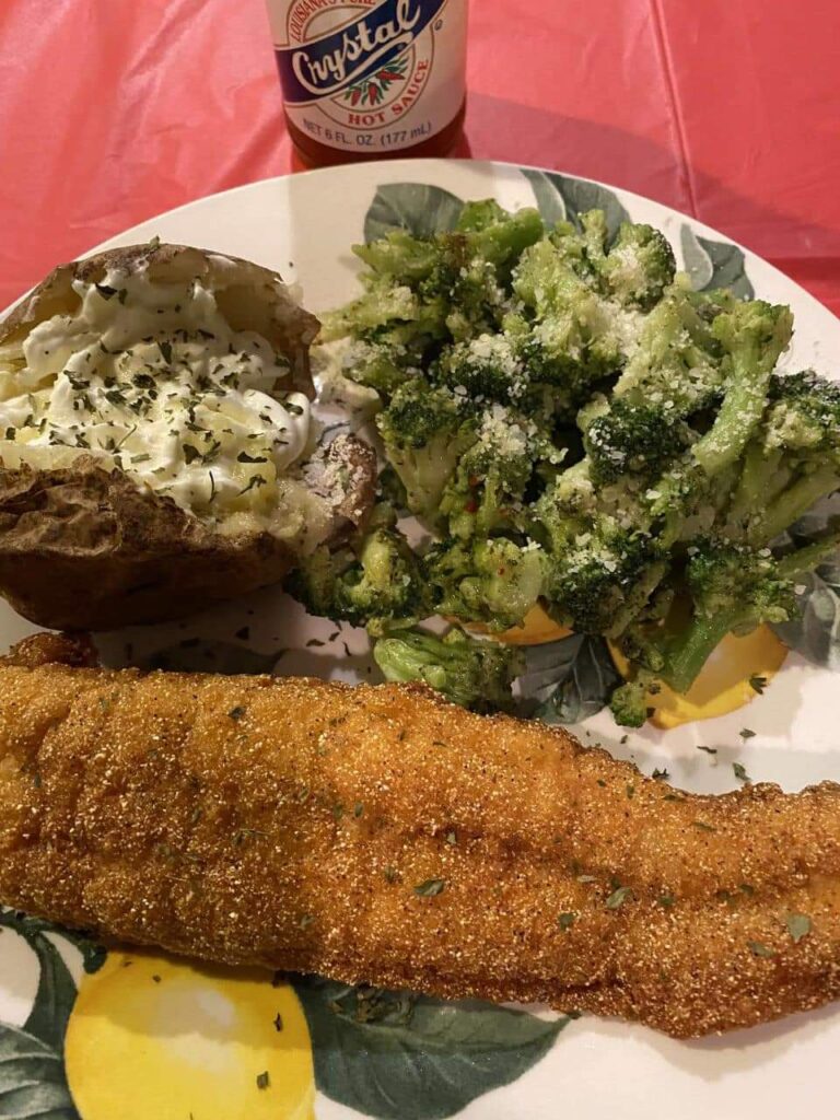 Catfish fillet, Baked Potato and Broccoli with Parmesan cheese – RECIPES
